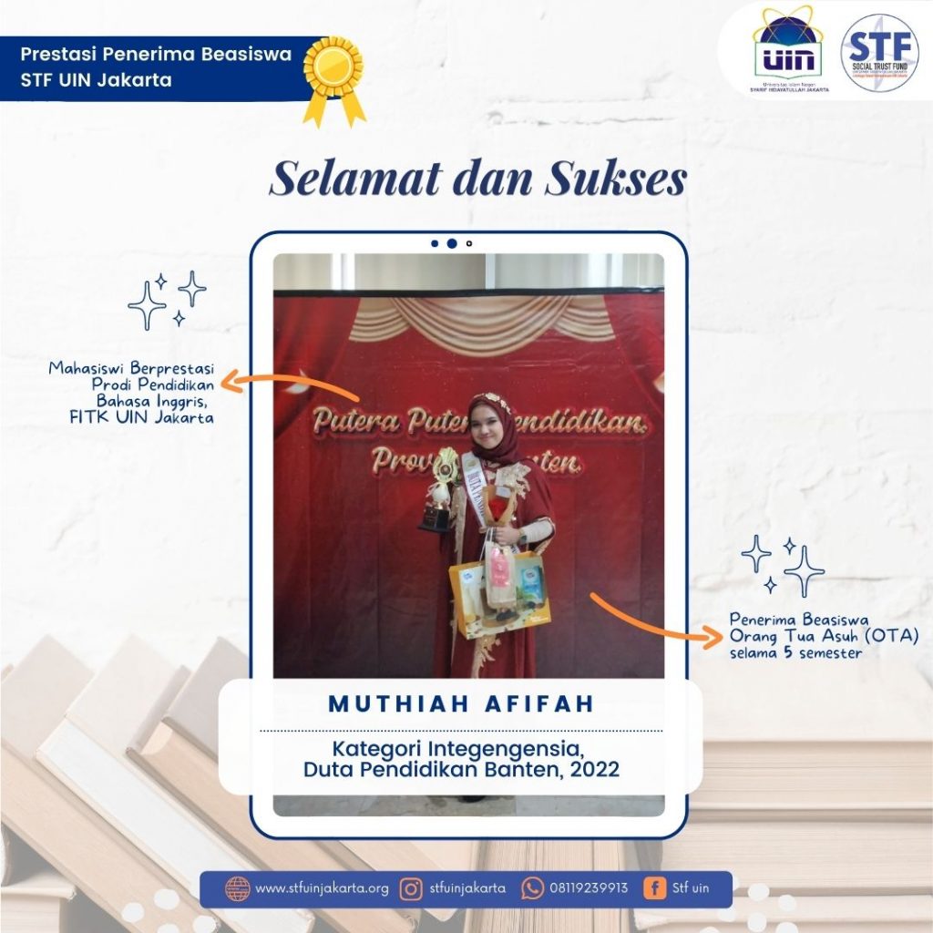 Selamat! Muthiah Afifah Meraih Penghargaan Sebagai Duta Pendidikan Banten 2022 | STF UIN Jakarta