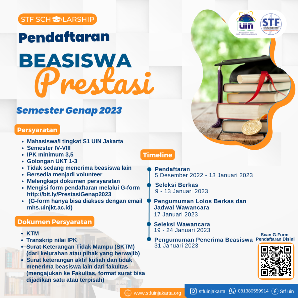 Pendaftaran Beasiswa Prestasi STF Semester Genap 2023 Kembali dibuka | STF UIN Jakarta