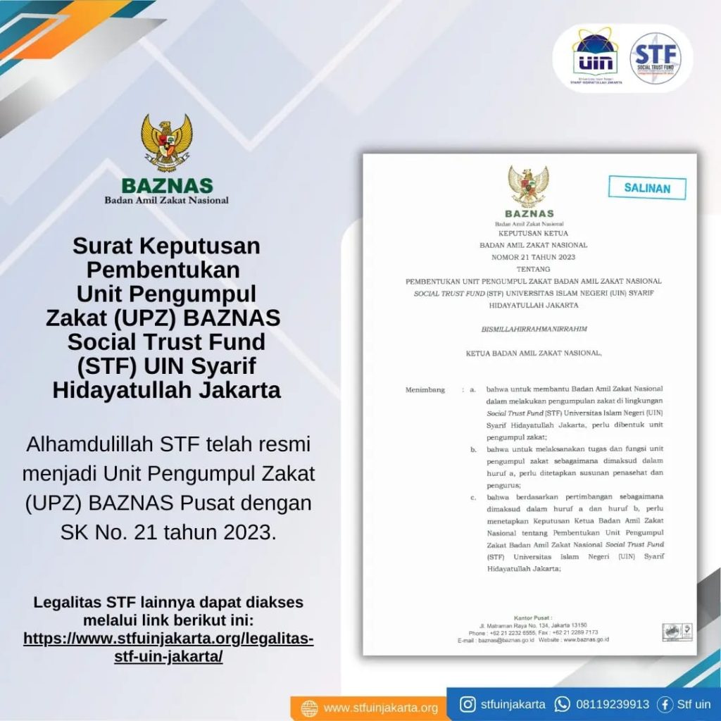 Alhamdulillah STF telah resmi menjadi Unit Pengumpul Zakat (UPZ) BAZNAS Pusat | STF UIN Jakarta