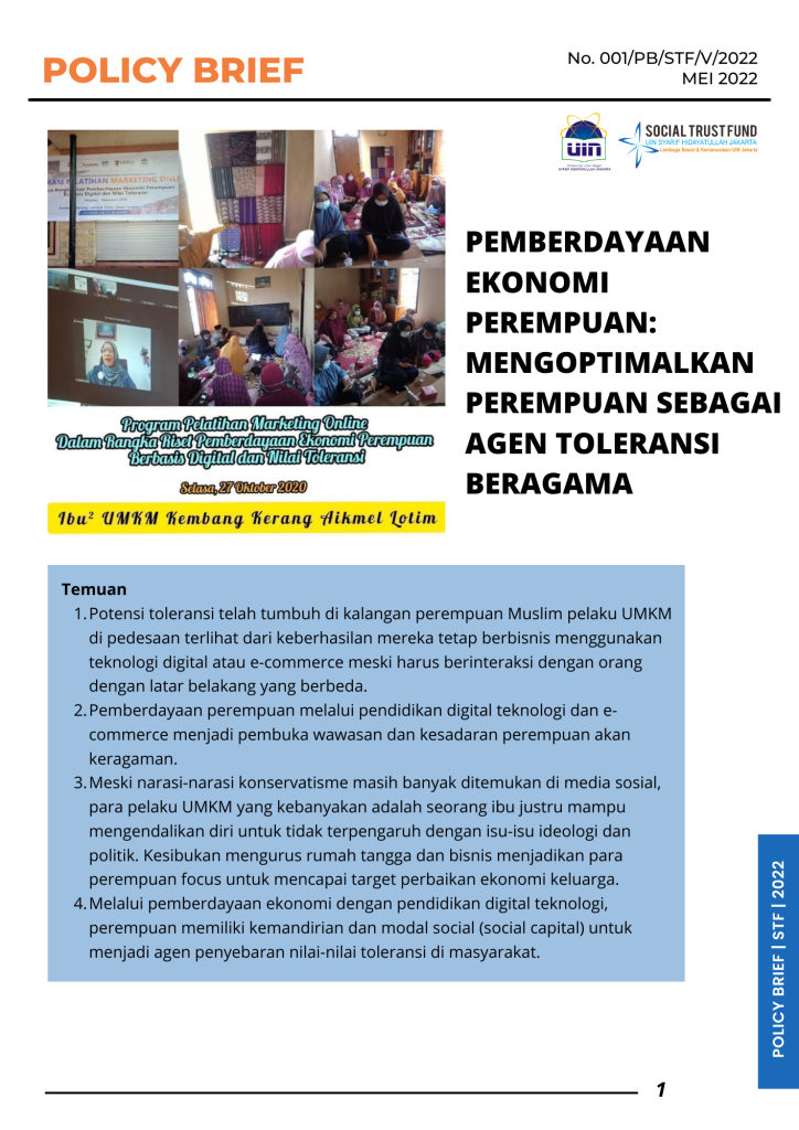 Policy Brief: Pemberdayaan Ekonomi Perempuan: Mengoptimalkan Perempuan Sebagai Agen Toleransi ...